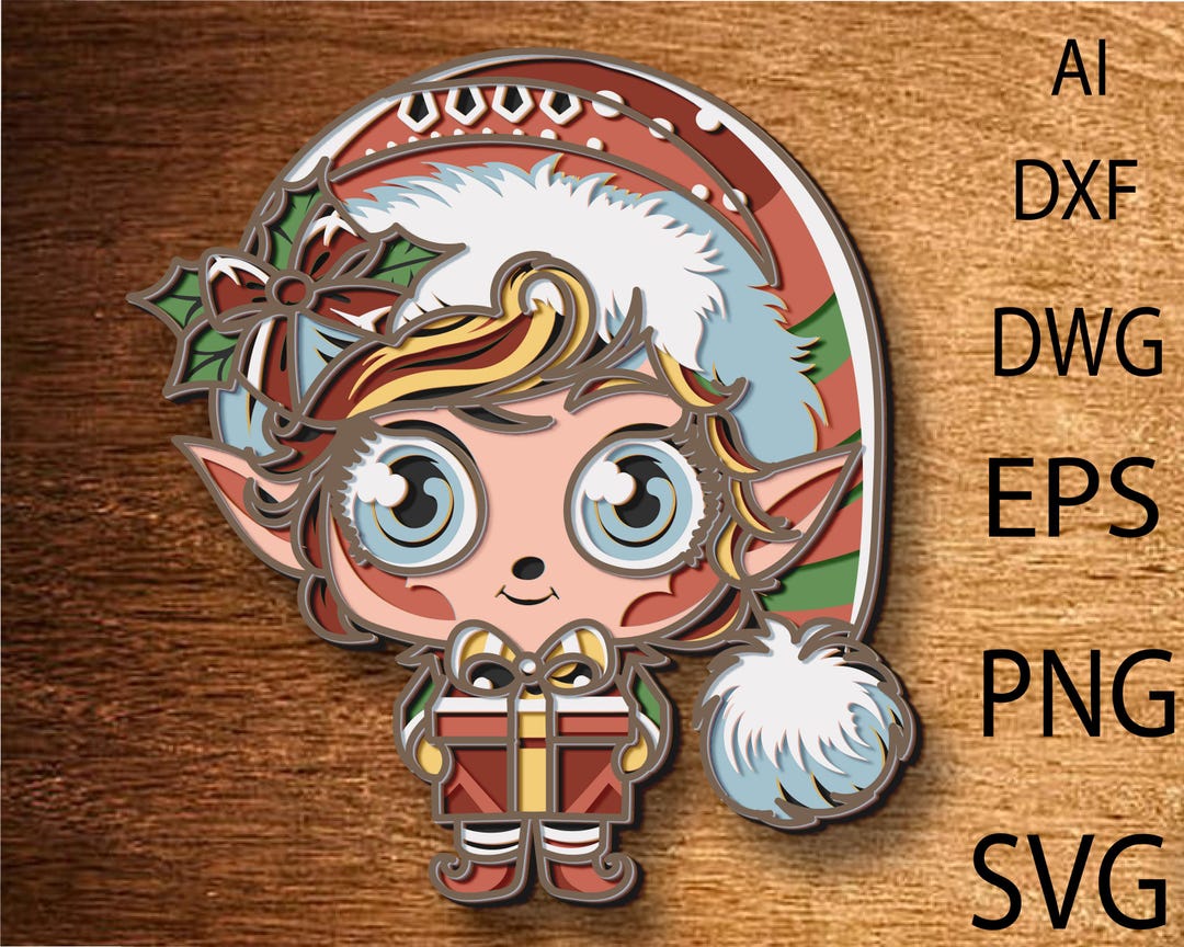 Christmas Elf Multilayer Svg,elf Laser Cut File,elf 3D Layer,elf ...