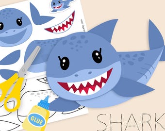 Shark Paper Craft: Cut, Color & Glue Activity (printable PDF Template ...