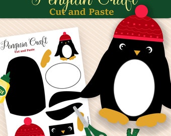 Penguin Cut and Glue Paper Template Craft Coloring Page Printable Kids ...