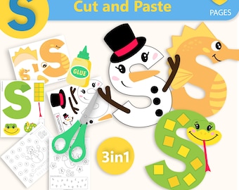 Letter S Craft Printable – Color, Cut Paste Seahorse, Snowman & Snake ...