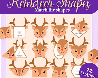 Reindeer Shapes Matching Game: Christmas Kids Activity (digital ...
