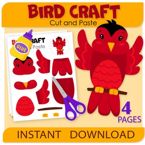 Bird Craft for Kids | Pets Activities | Cut and Paste | Printable Red ...