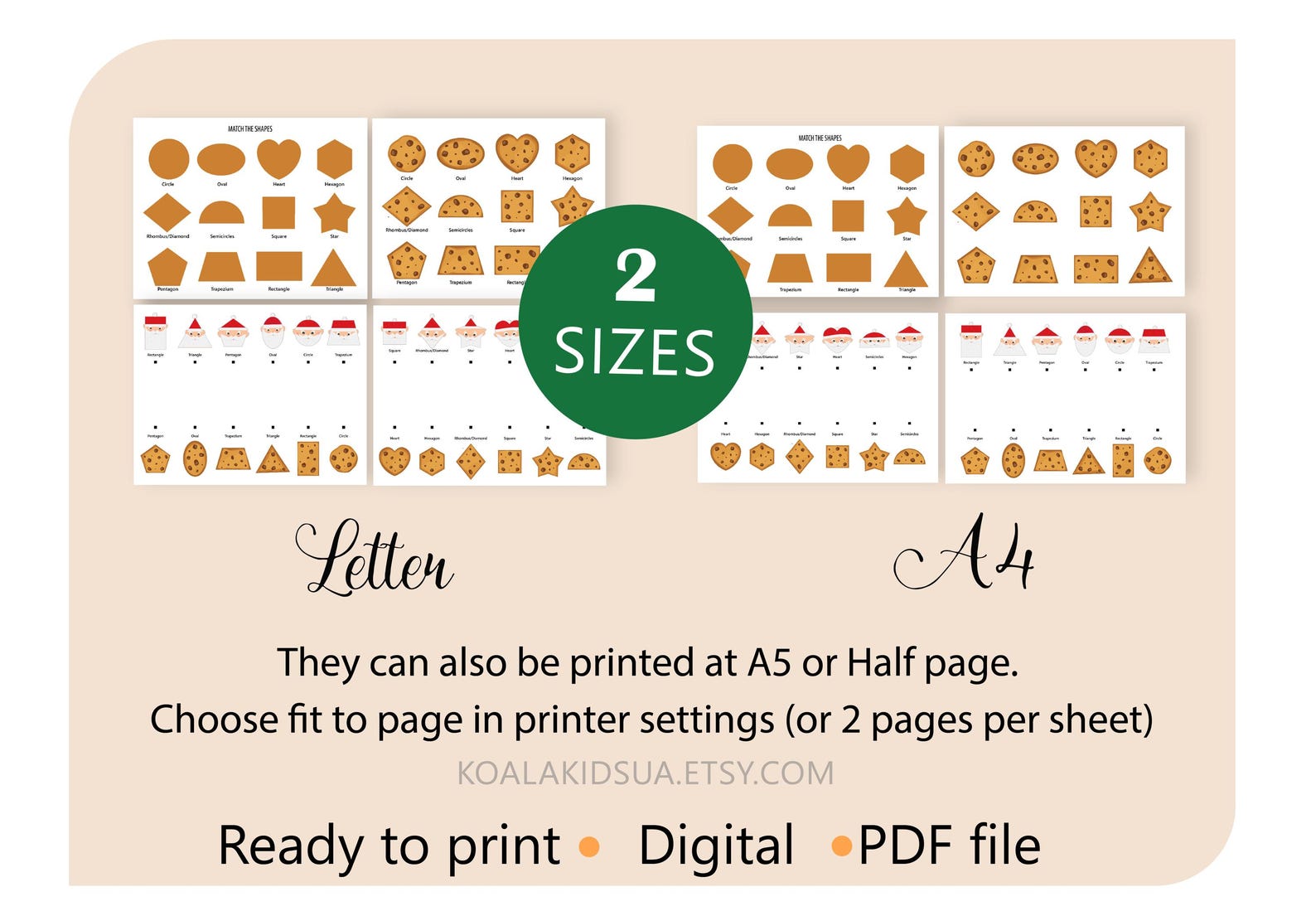 Cookies for Santa Shapes Matching Game: Christmas Preschool Printable ...