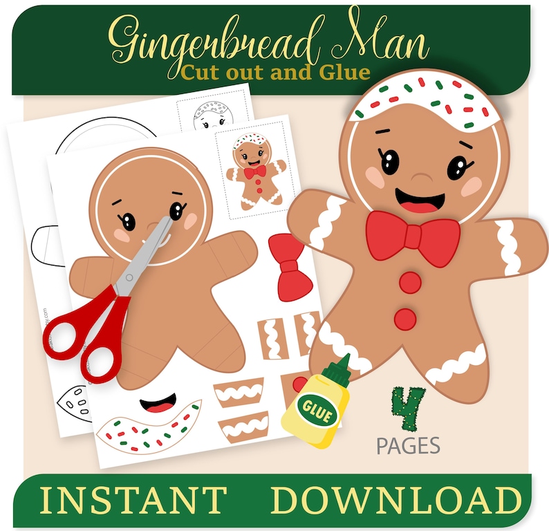 Gingerbread Man Cut and Paste Activity + Bonus | Christmas Craft ...
