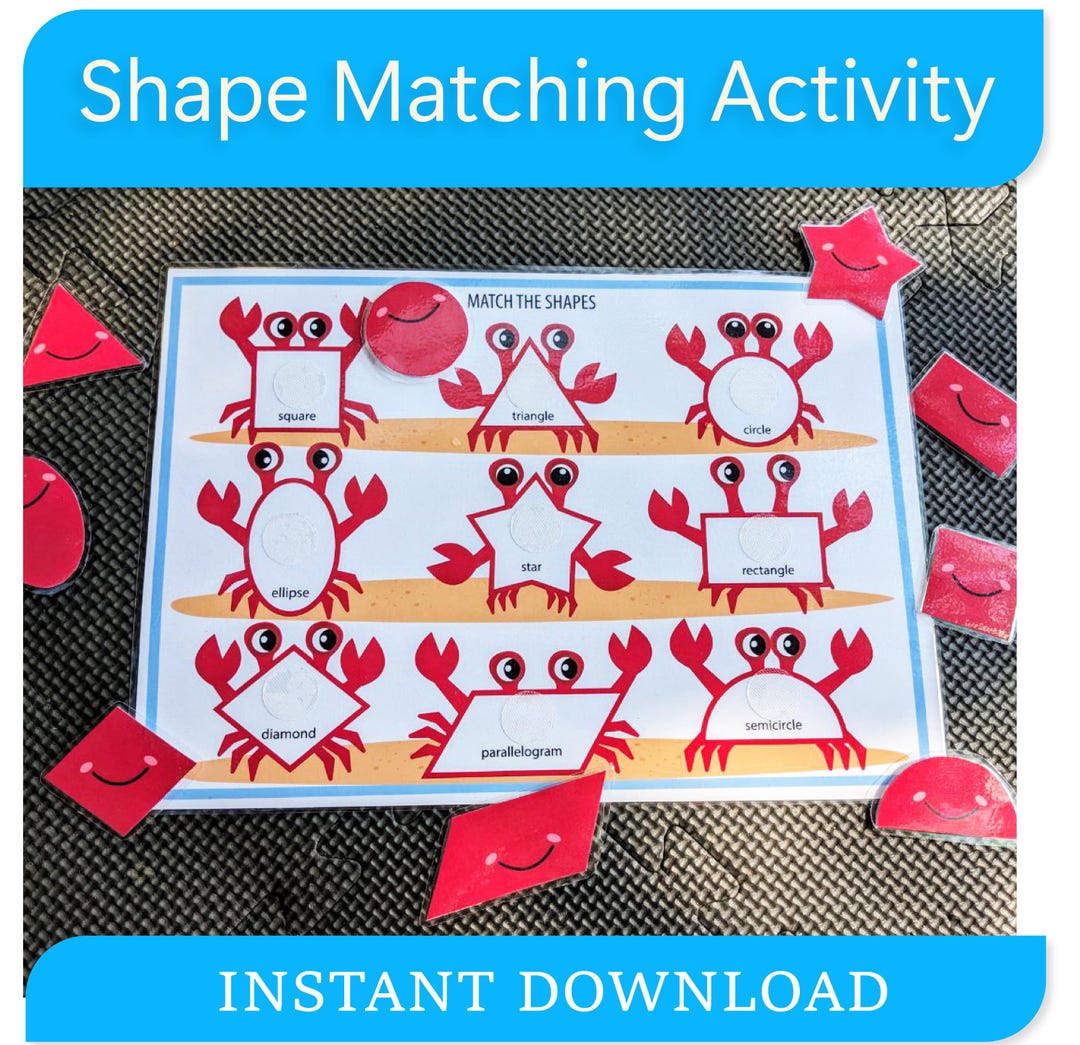 Crab Shape Matching Game: Summer Beach Activity (digital Download) - Etsy