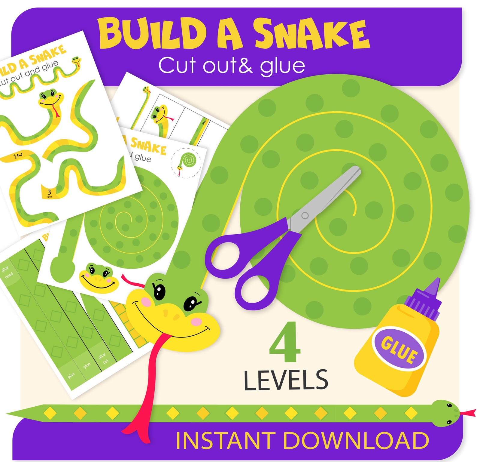 Build a Snake 2025| Cut Out and Glue | Scissor Skills Spiral Practice ...