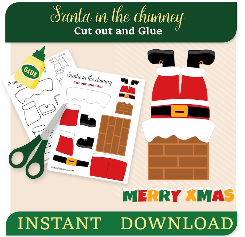 Santa in Chimney | Cut Out & Glue | Printable Coloring Page | Christmas ...