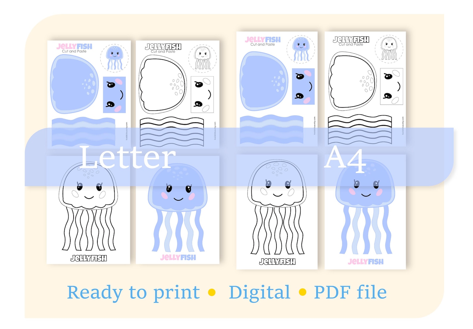 Jellyfish Paper Craft: Cut, Glue & Color - Kids Activity (printable PDF ...