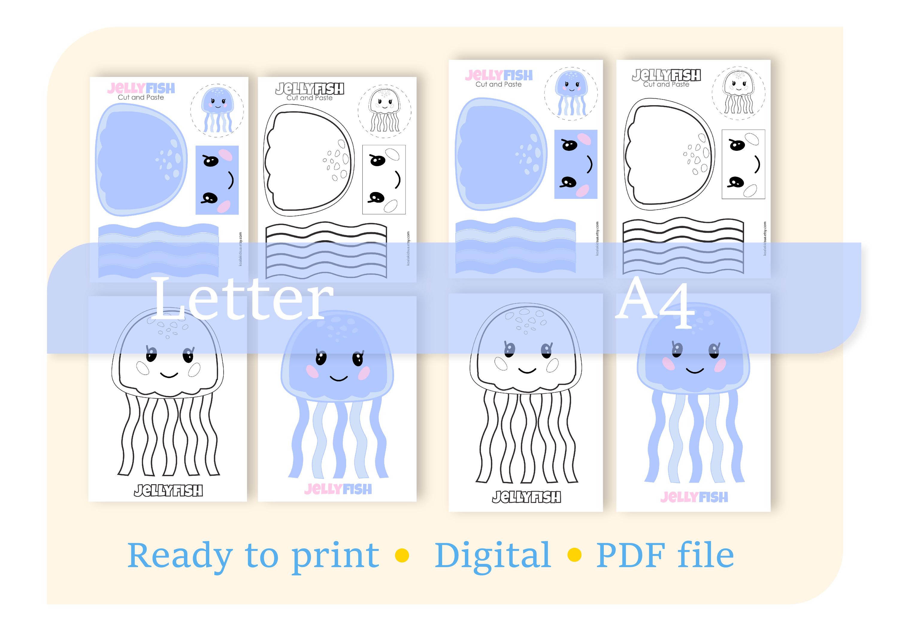 Jellyfish Paper Craft: Cut, Glue & Color - Kids Activity (printable PDF ...
