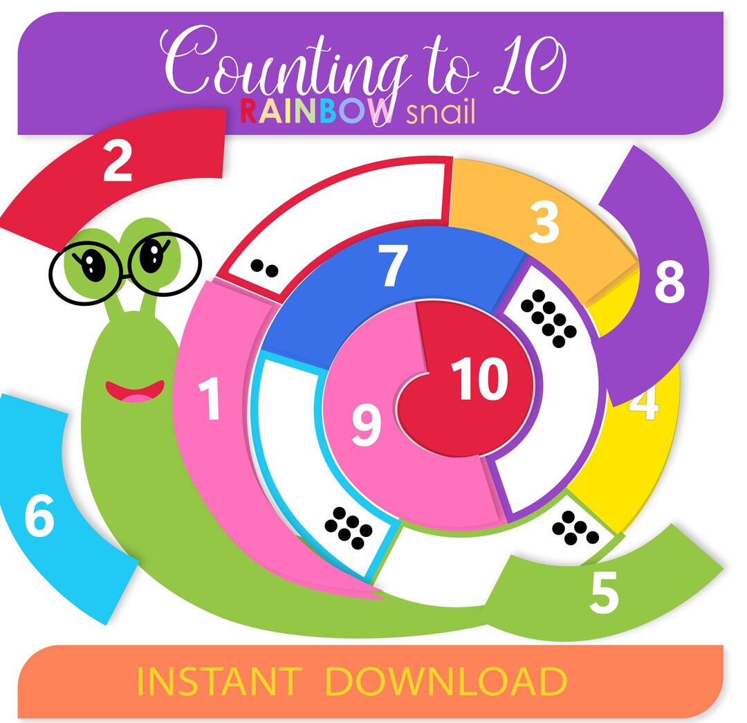 Counting 1–10 | Snail Rainbow Colors Matching | Busy Book Printable ...