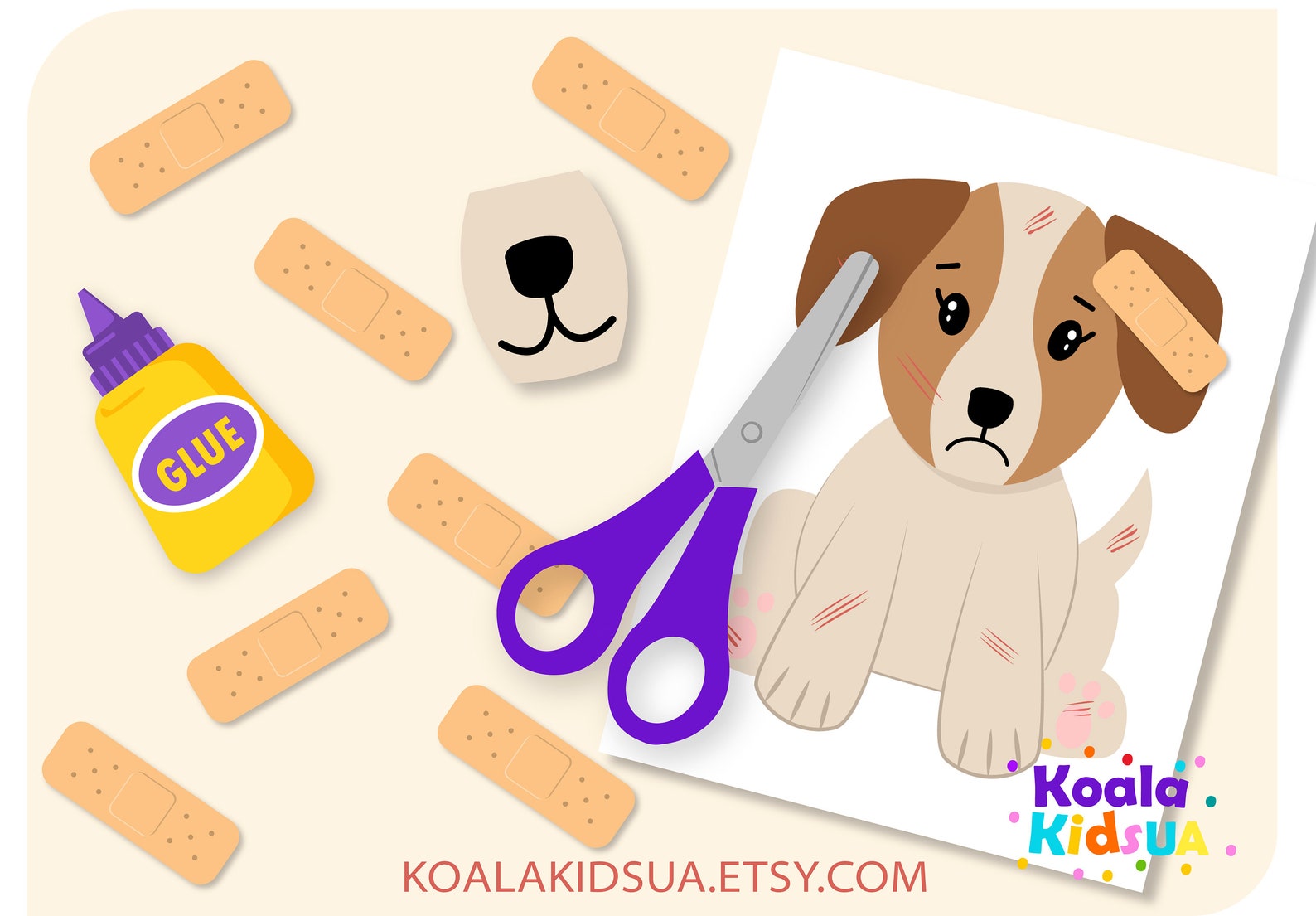 Band-aid Animal Treat Cut & Paste Activity: Toddler Quiet Book (digital ...