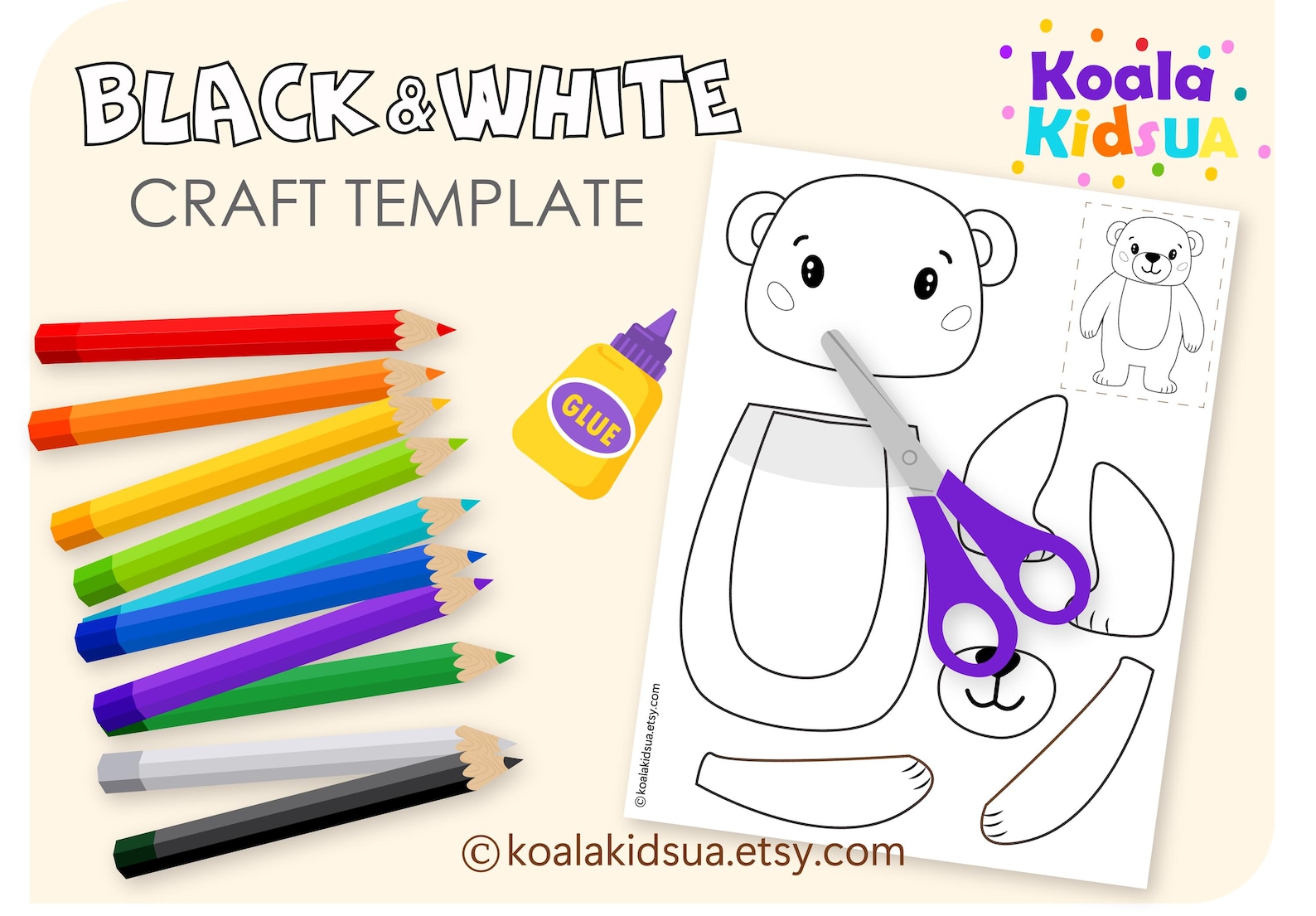 Brown Bear Craft Template: Printable Color, Cut & Paste Activity ...