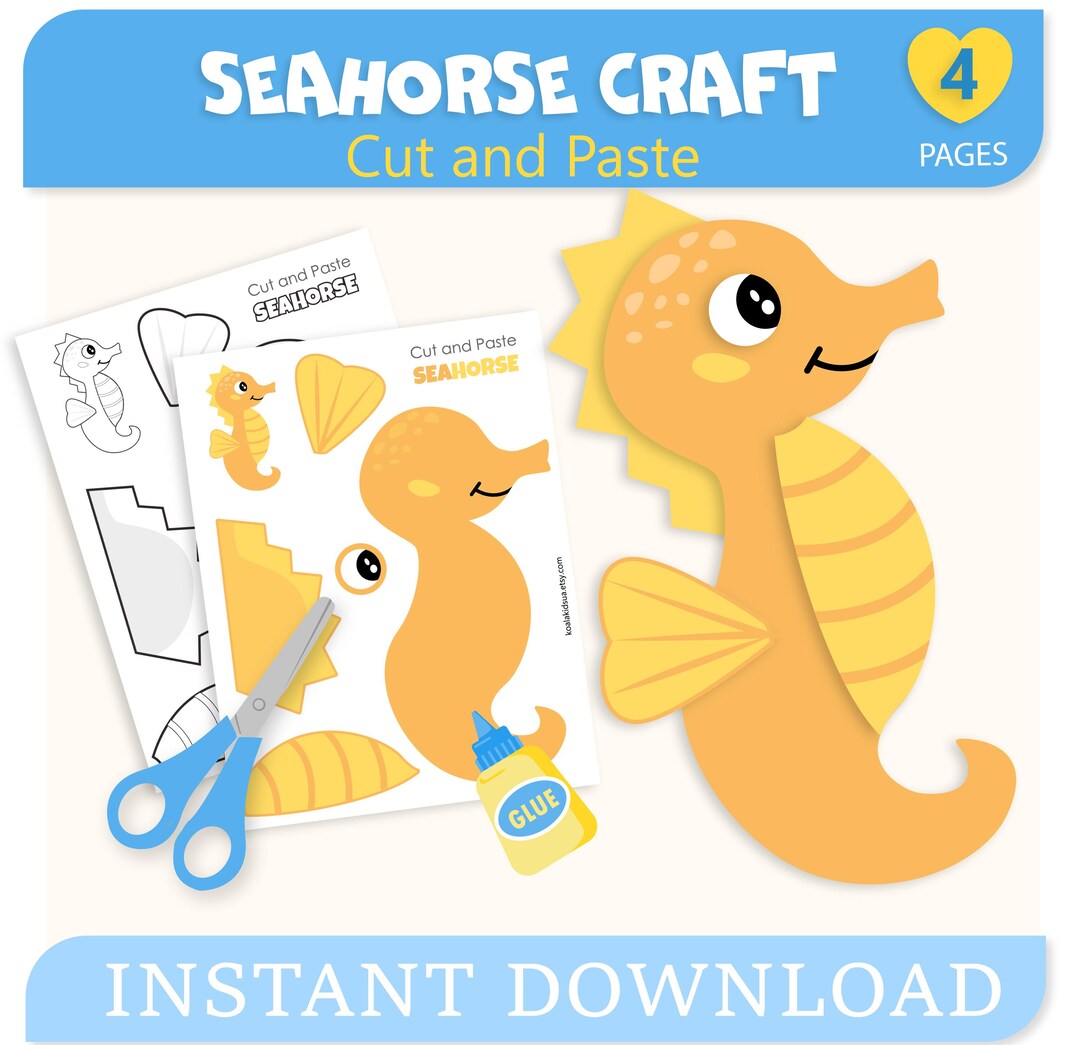Seahorse Craft Template | Cut & Paste Activity (printable PDF) - Etsy