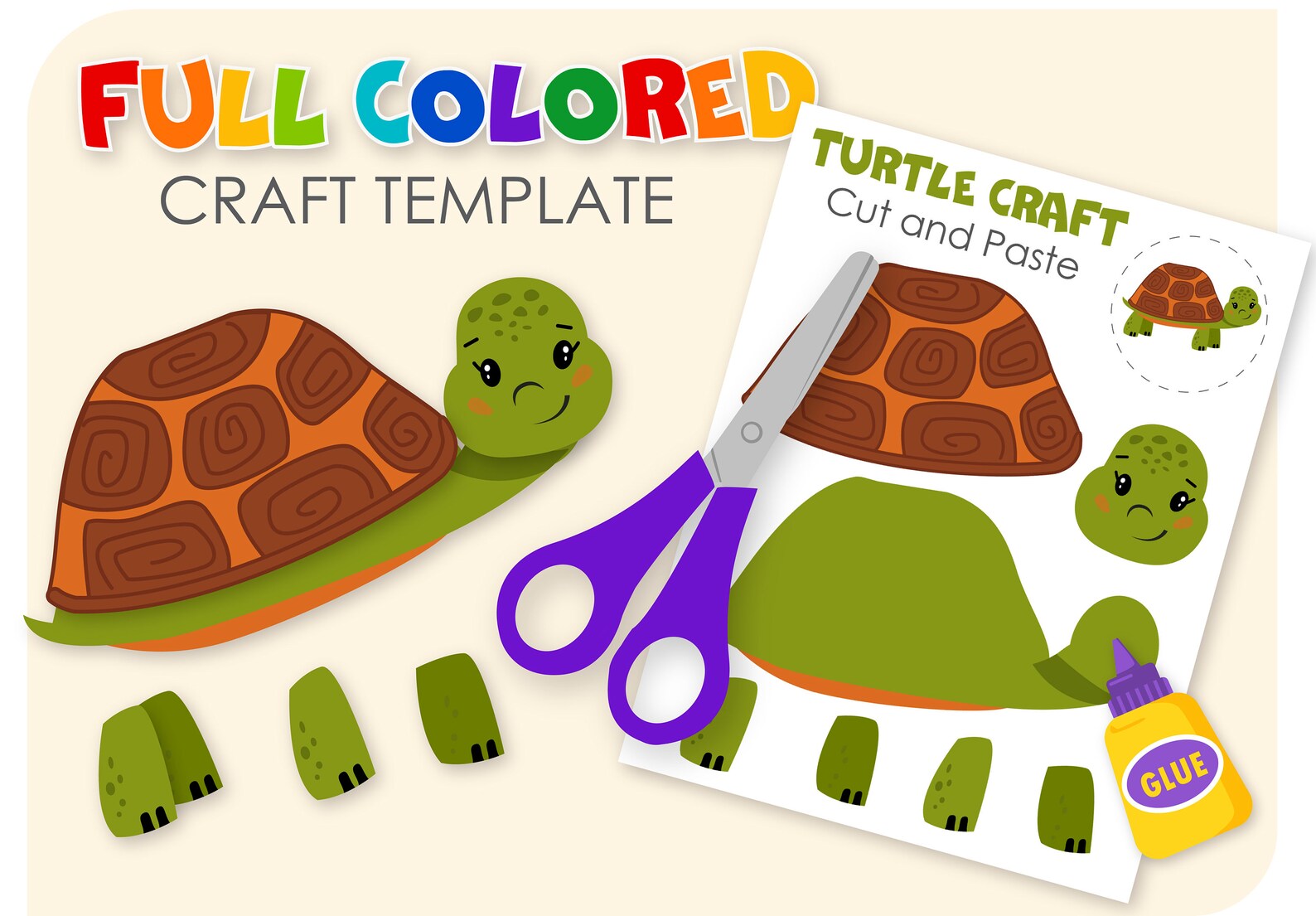 Land Turtle Craft for Kids | Pets Activities | Cut & Paste | Printable ...