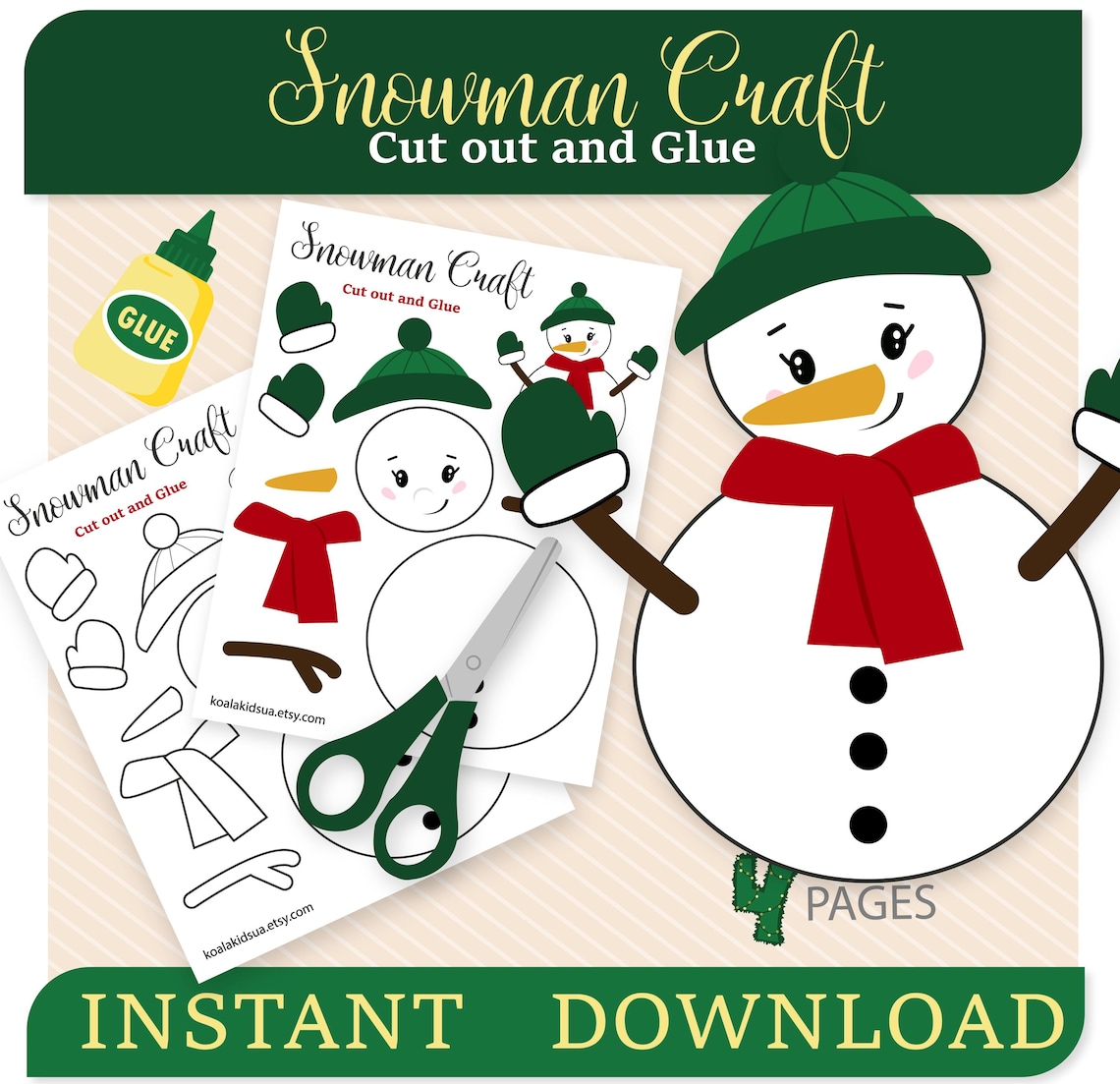 Printable Snowman Craft | Cut Out Paste Glue | Template for Kids ...