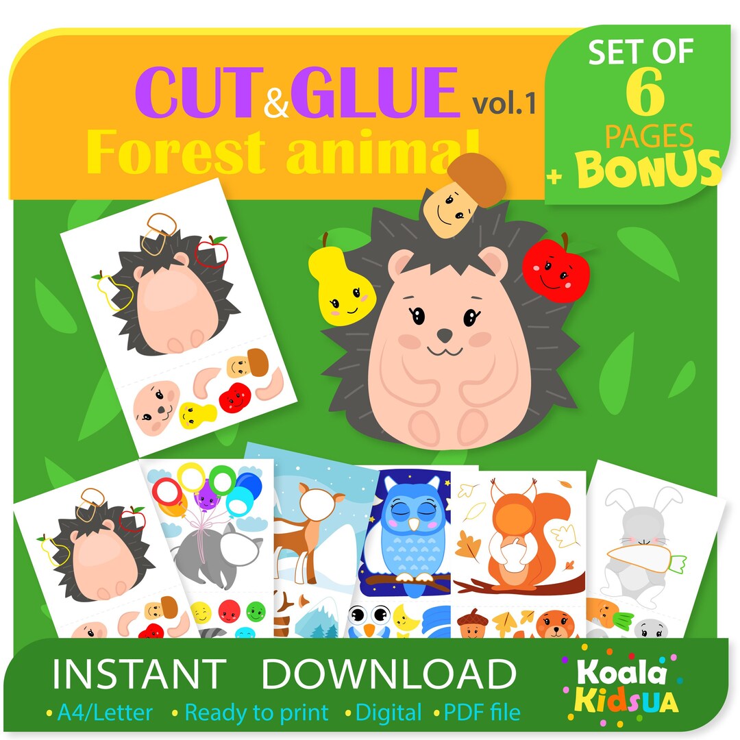 Cut and Paste Printable Activity for Kids Forest Animals Vol.1 + BONUS ...
