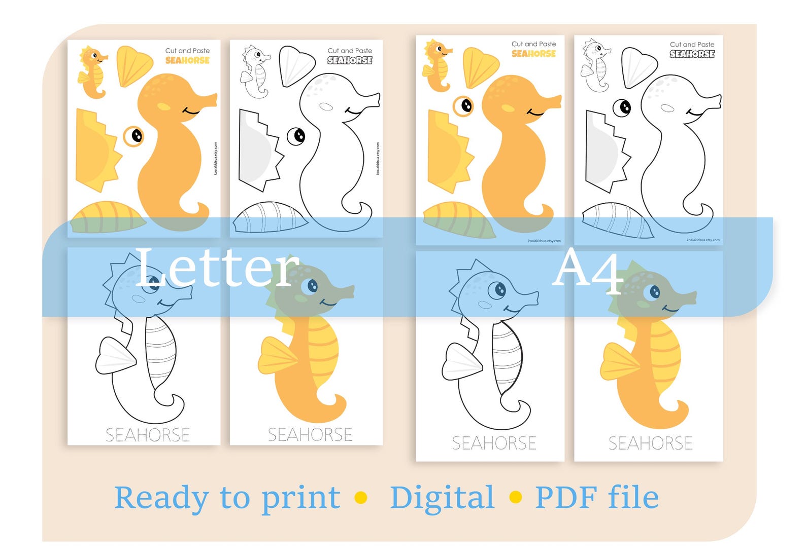 Seahorse Craft Template | Cut & Paste Activity (printable PDF) - Etsy