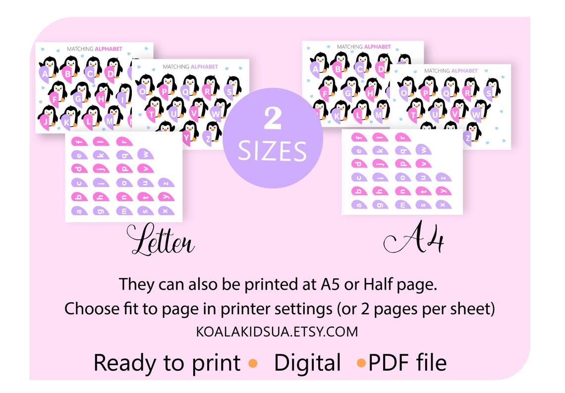 Valentine Penguins Alphabet | Matching Activity | Hearts Preschool Game ...