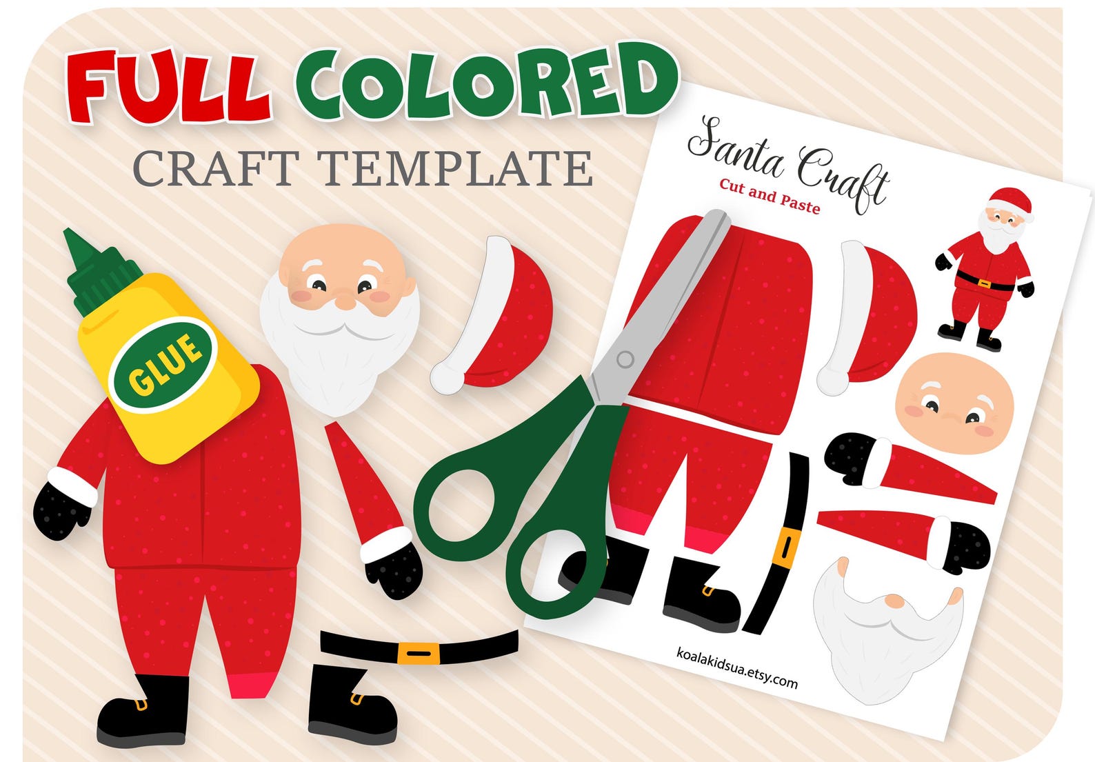 Santa Claus Paper Craft: Cut, Glue & Color (printable) - Etsy
