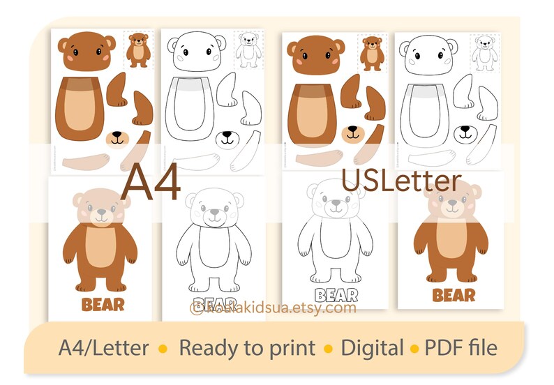 Brown Bear Craft Template: Printable Color, Cut & Paste Activity ...