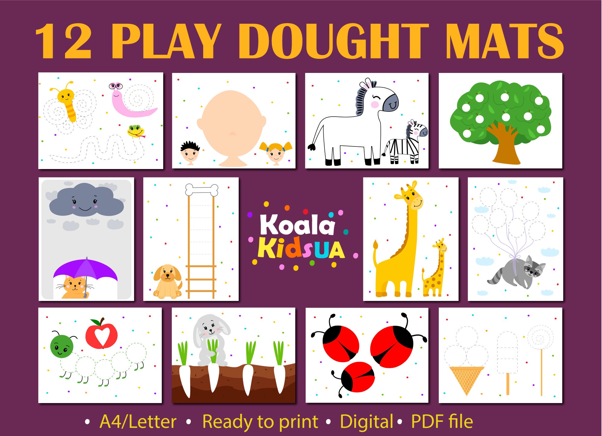12 PLAY DOUGH MATS. Playdought Play Doh Playdoh Printable Snake, Snail ...