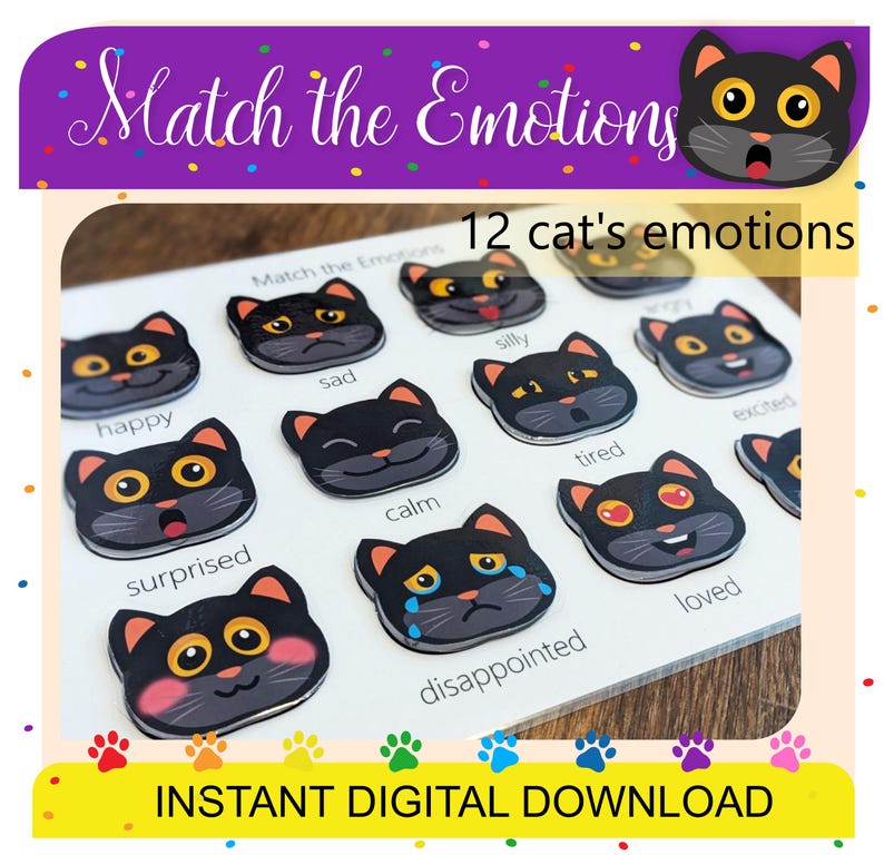 Cat's Emotions and Feelings | Matching Activity for Kids Preschool ...