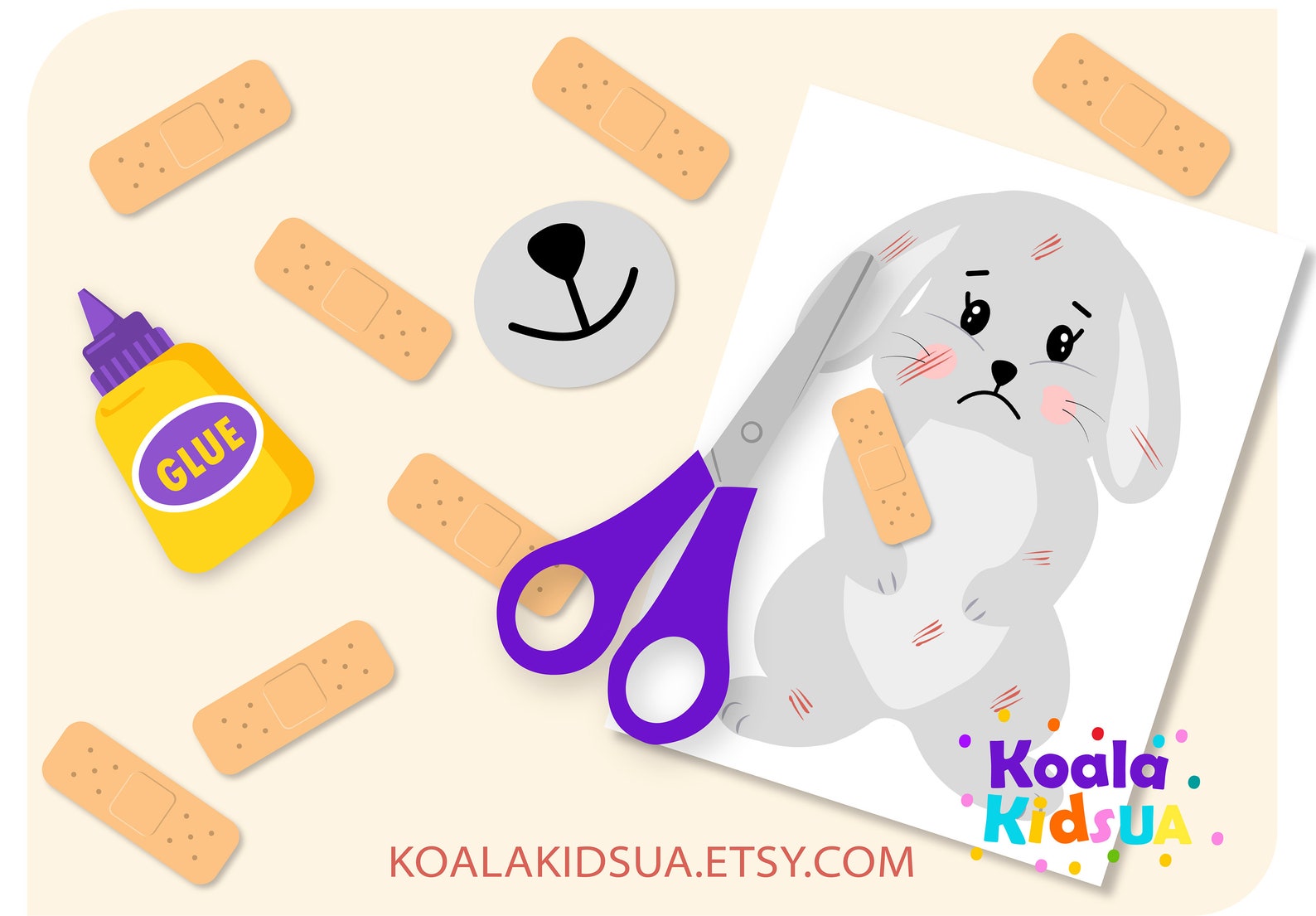 Band-aid Animal Treat Cut & Paste Activity: Toddler Quiet Book (digital ...