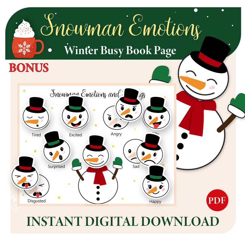 Snowman Emotions Matching Printable Game | Winter Christmas Busy Book ...
