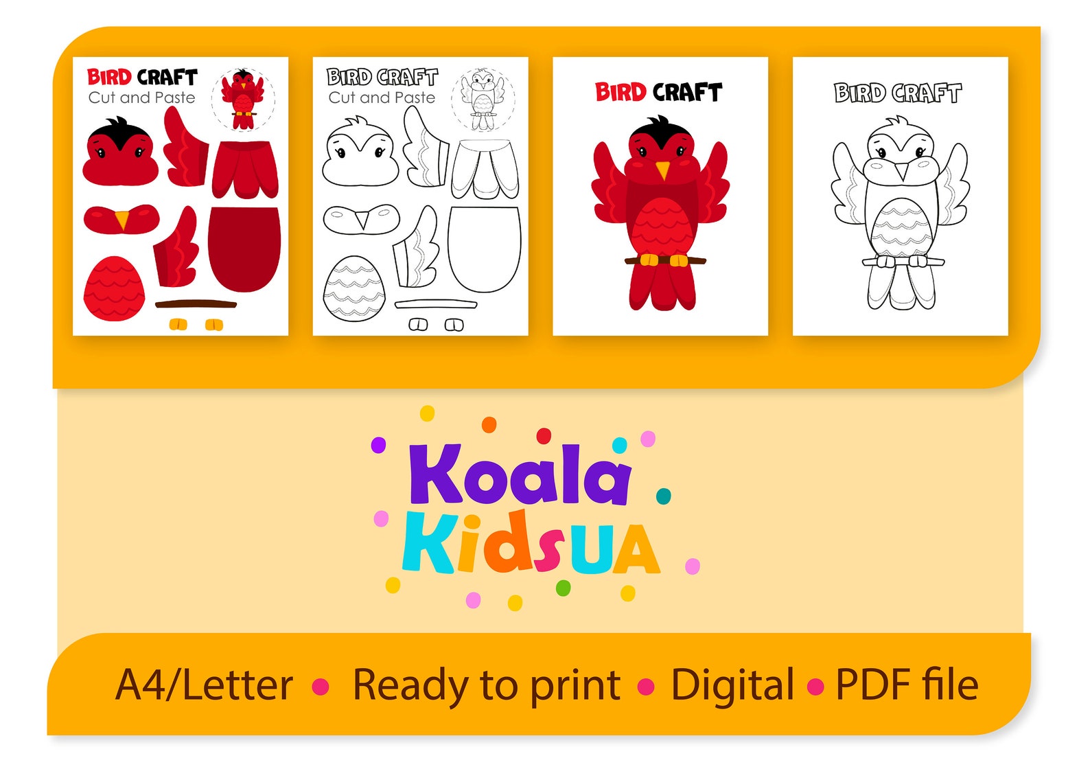 Bird Craft for Kids | Pets Activities | Cut and Paste | Printable Red ...