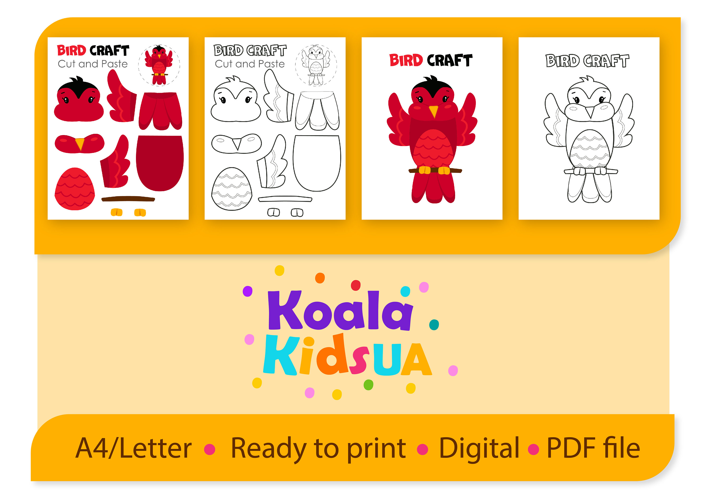 Bird Craft for Kids | Pets Activities | Cut and Paste | Printable Red ...