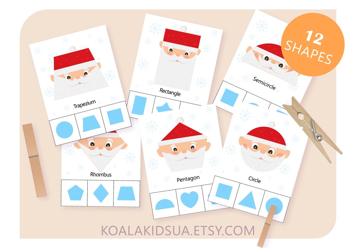 Santa Claus Shape Matching Clip Cards: Christmas Toddler Activity ...