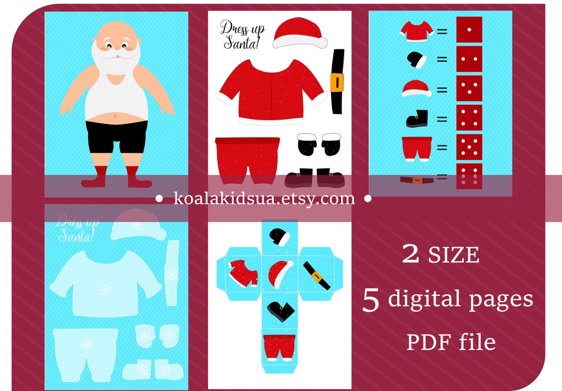 Dress up Santa Claus | Roll a Dice Game | Printable Winter Activity ...