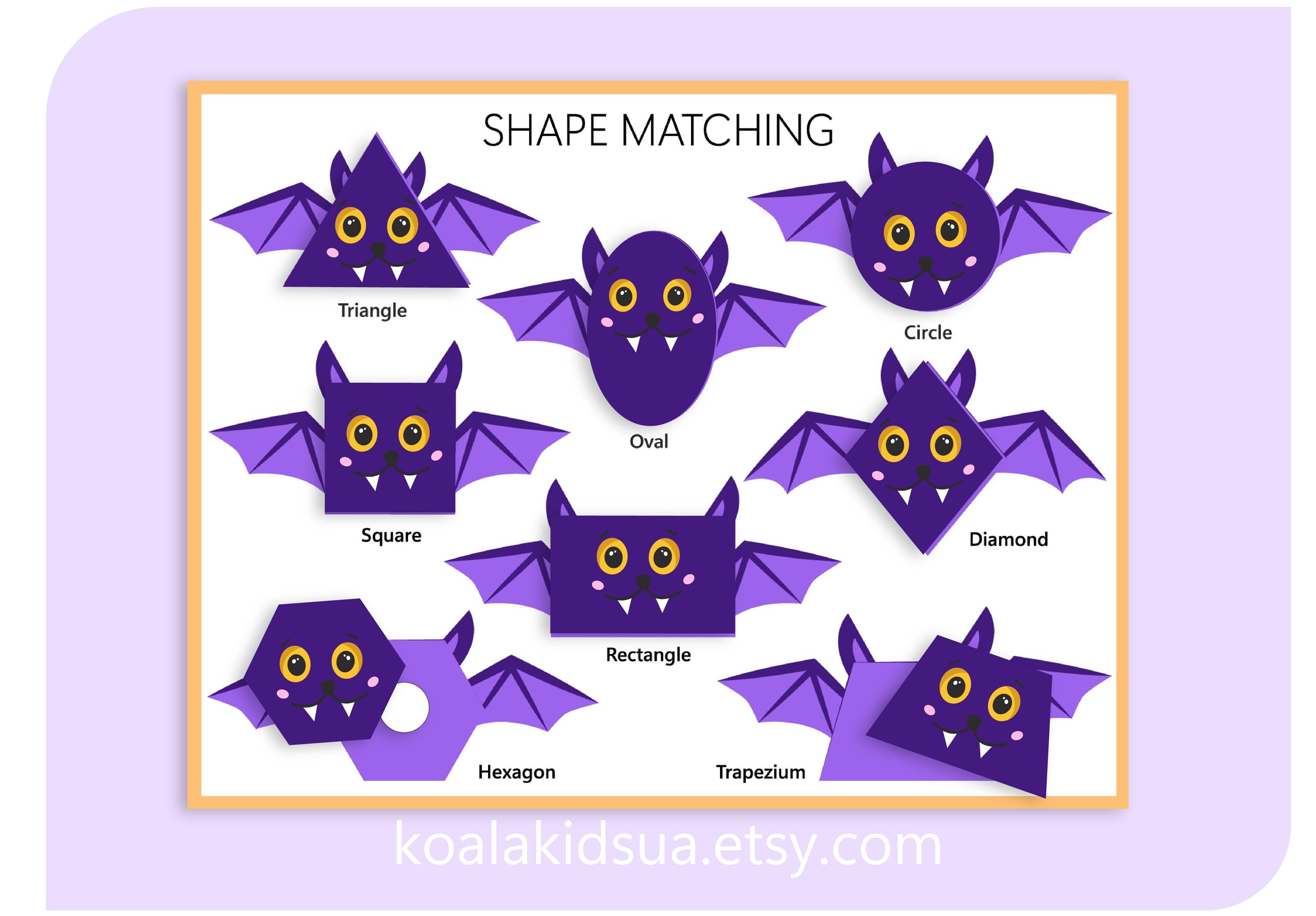Halloween Bat 2D Shape Matching Game: Montessori Fall Activity ...