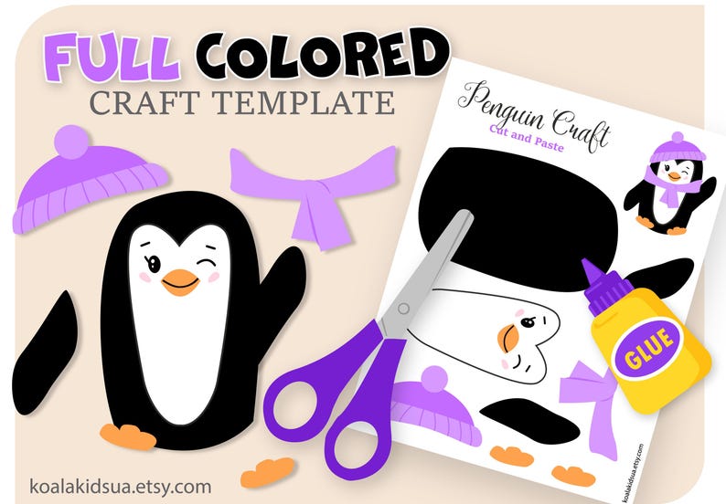 Penguin Cut and Glue | Paper Template Craft | Coloring Page | Printable ...