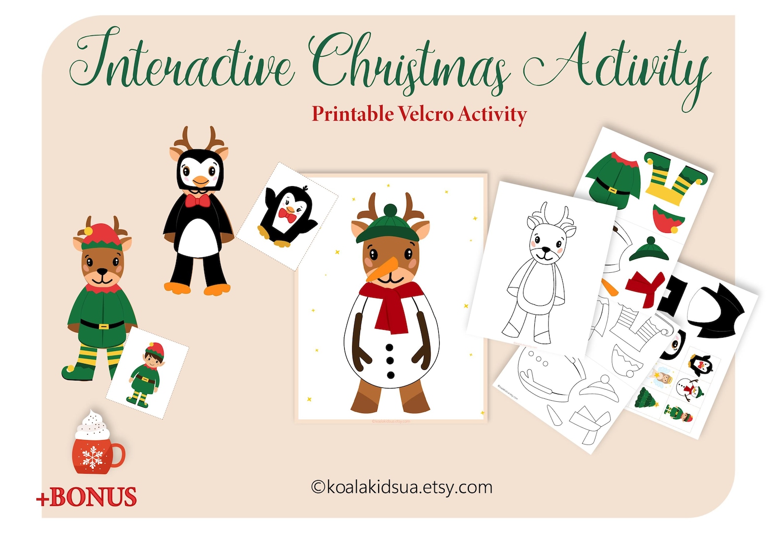 Dress up Christmas Winter Reindeer Printable | 7 Outfits Cut & Paste ...
