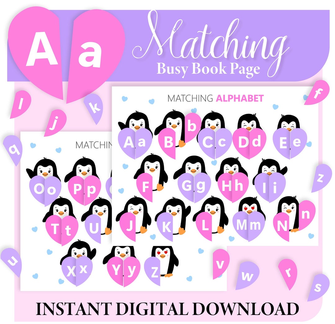 Valentine Penguins Alphabet | Matching Activity | Hearts Preschool Game ...