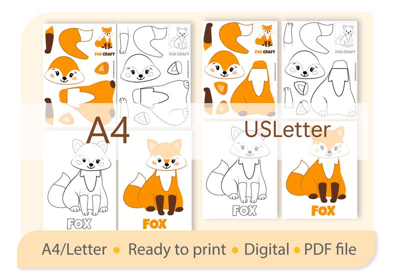 Fox Paper Craft: Cut, Paste & Color Activity - Printable Template (PDF ...