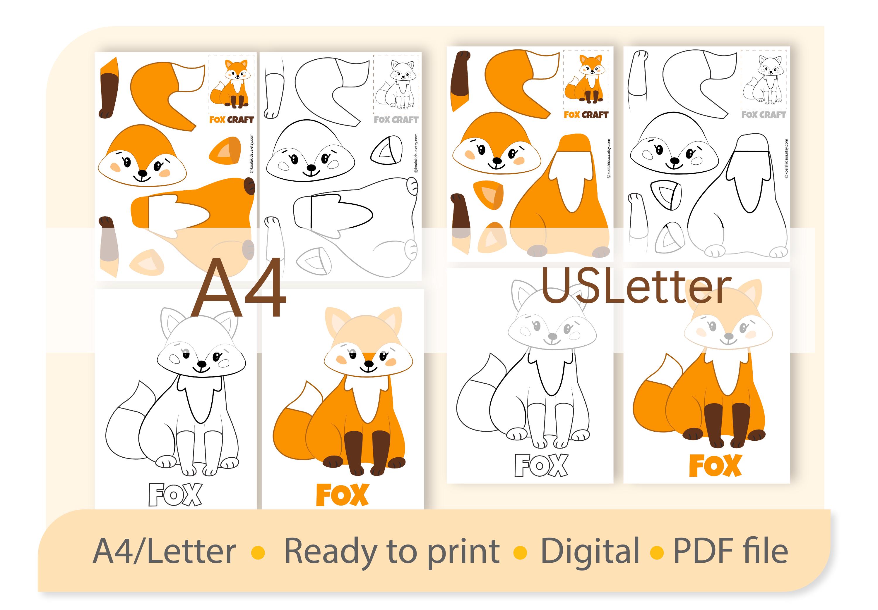 Fox Paper Craft: Cut, Paste & Color Activity - Printable Template (PDF ...