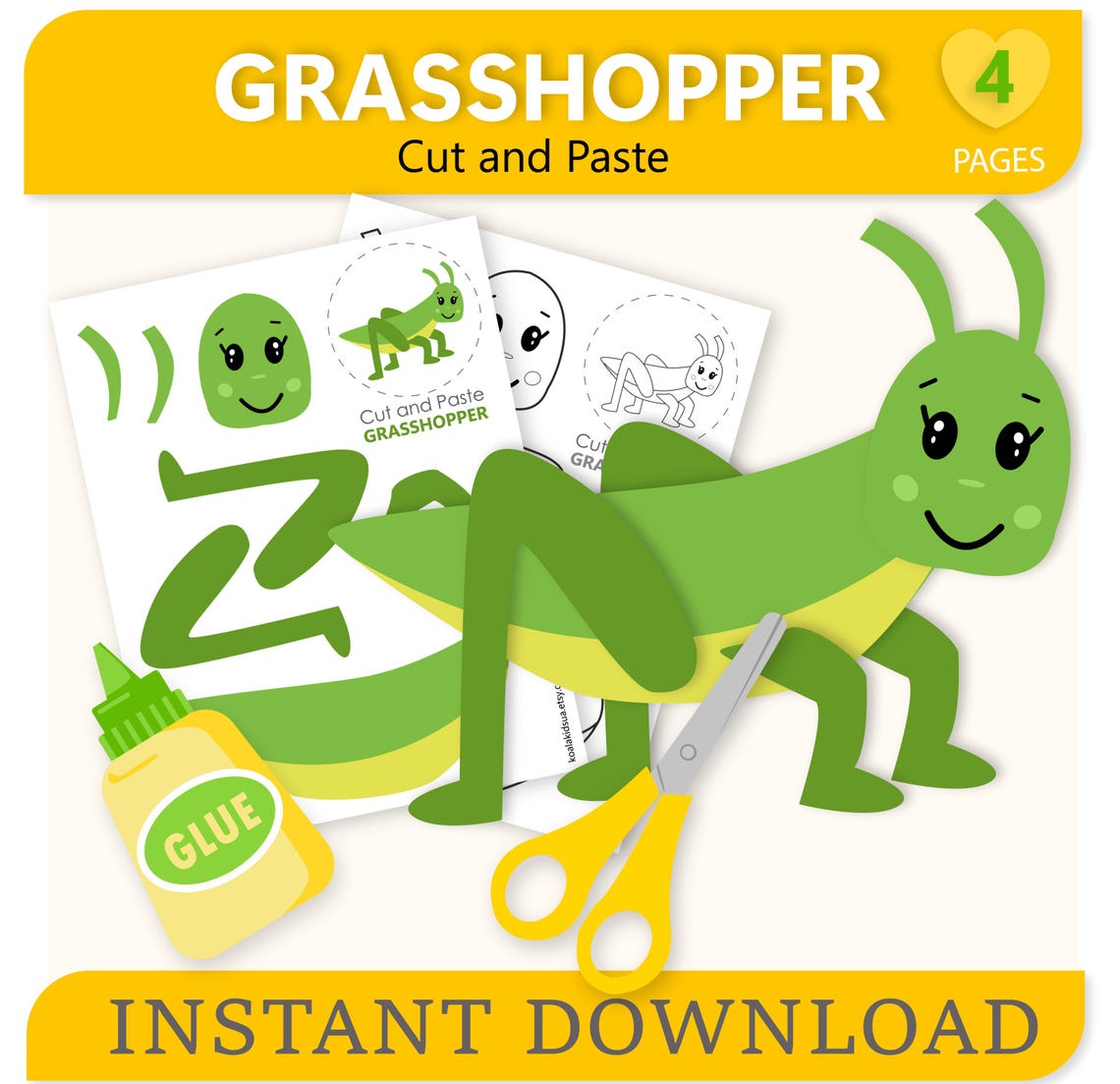 Build a Grasshopper Cut Out and Paste | Paper Insects Bugs Template ...