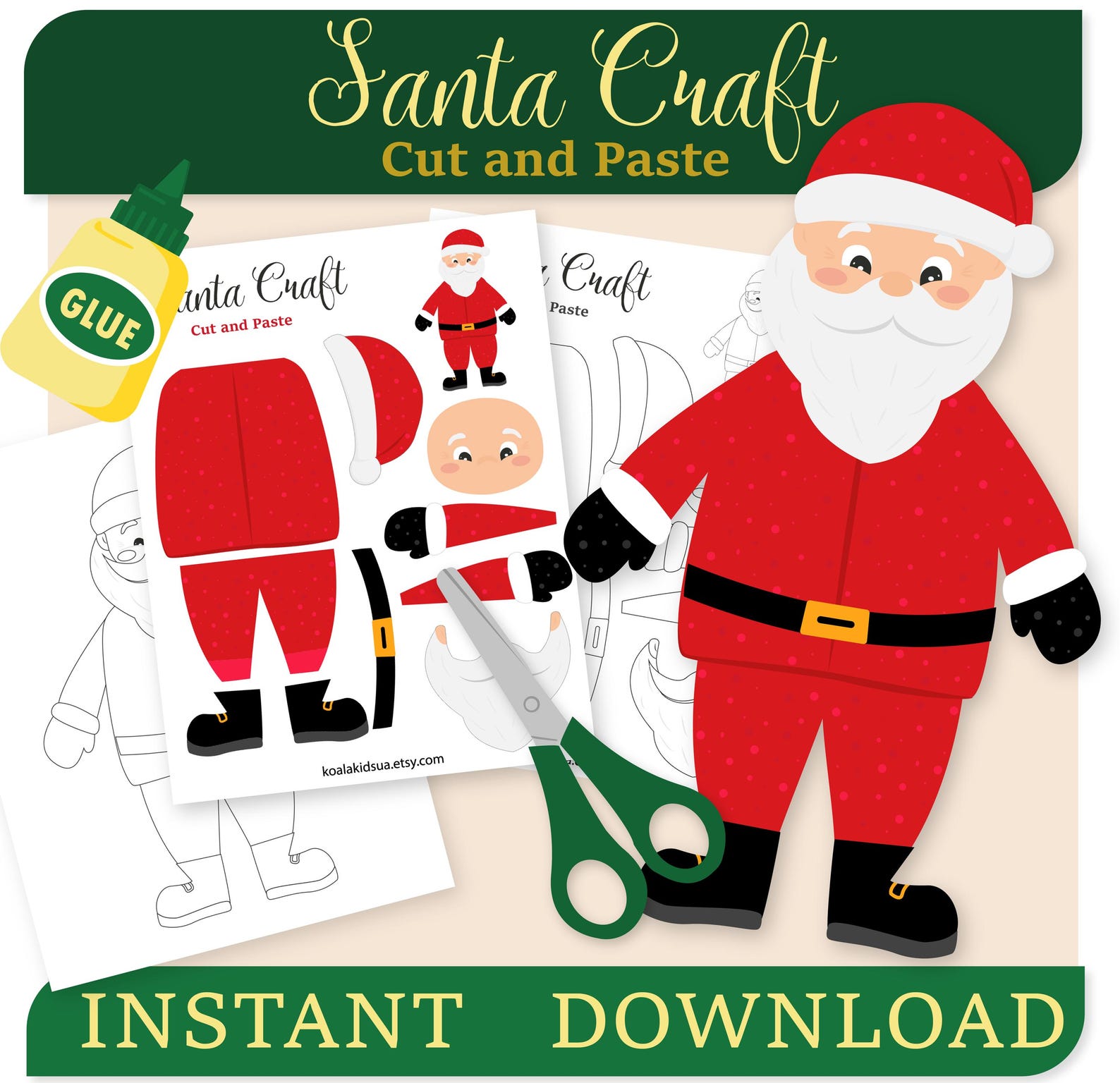 Santa Claus Paper Craft: Cut, Glue & Color (printable) - Etsy
