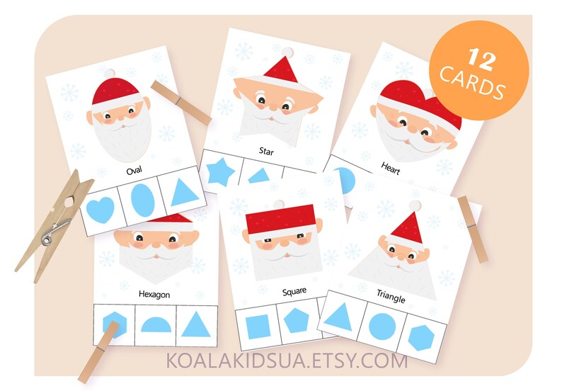 Santa Claus Shape Matching Clip Cards: Christmas Toddler Activity ...