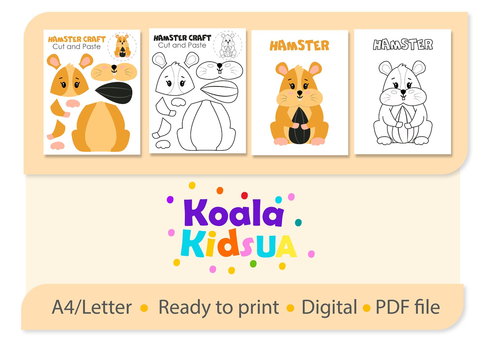 Hamster Craft for Kids: Cut & Paste Activity (printable PDF) - Etsy