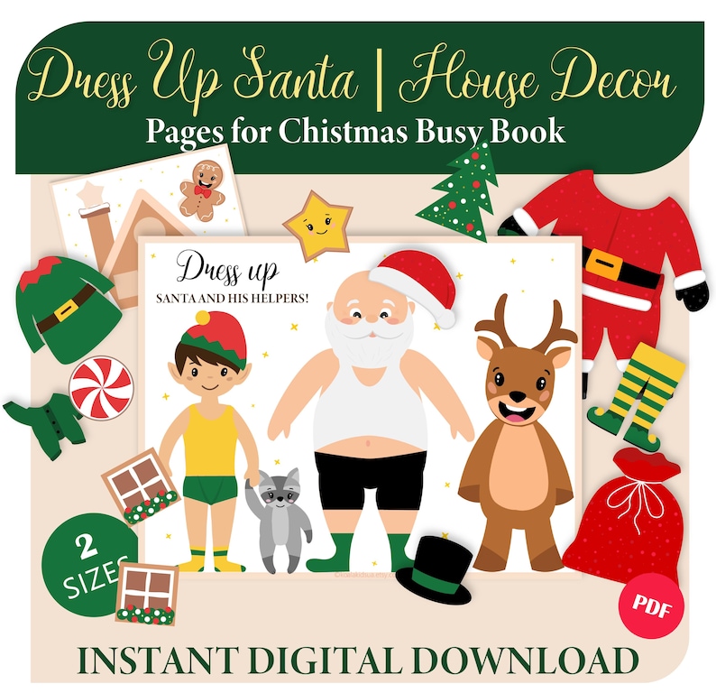 Christmas Busy Book | Dress up Santa, Gingerbread House (digital ...