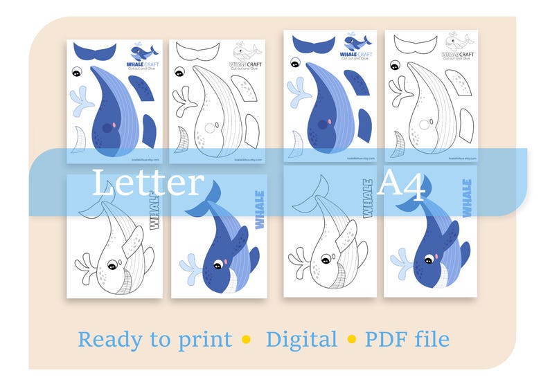 Whale Papercraft Activity: Cut, Glue & Color (printable Kids Template ...