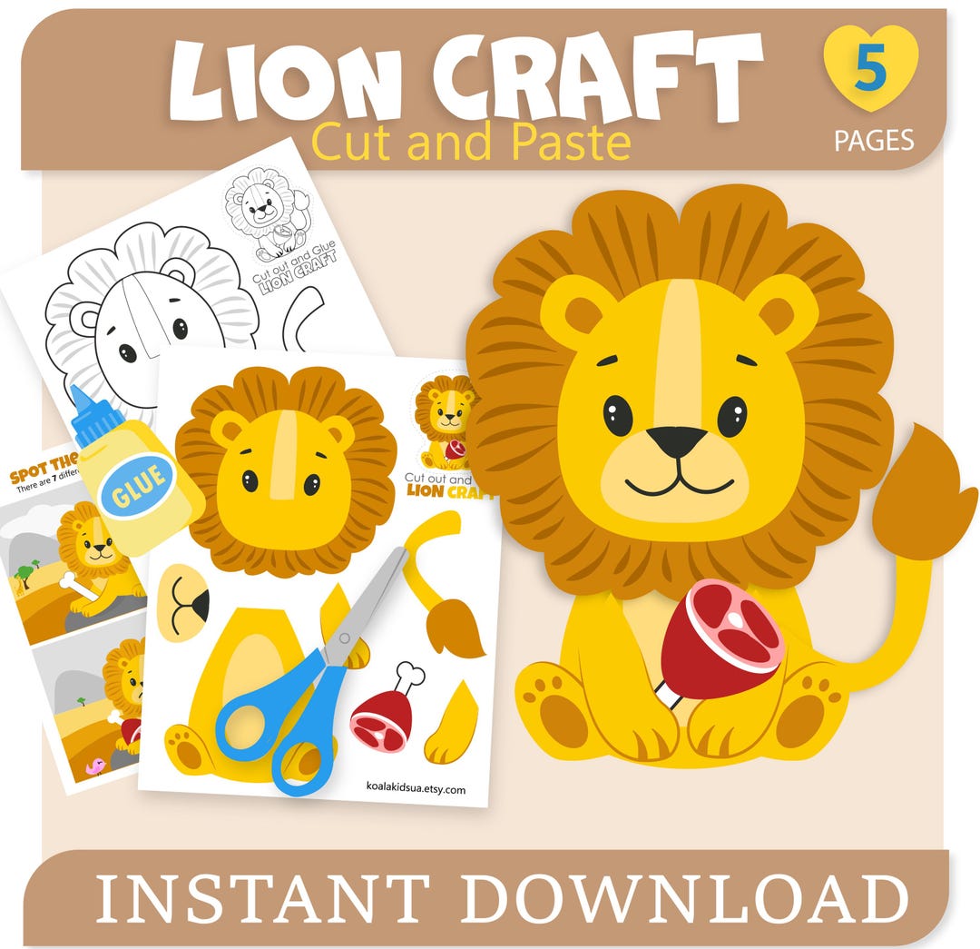 Lion Cub Craft Template: Cut, Color & Glue Activity - Zoo Animals ...