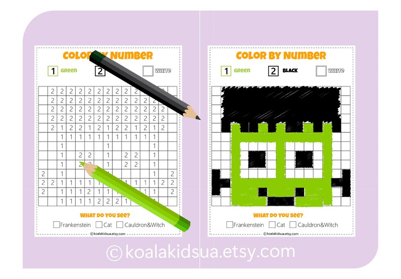 Halloween Color by Number: Pixel Art Worksheets for Kids (digital ...