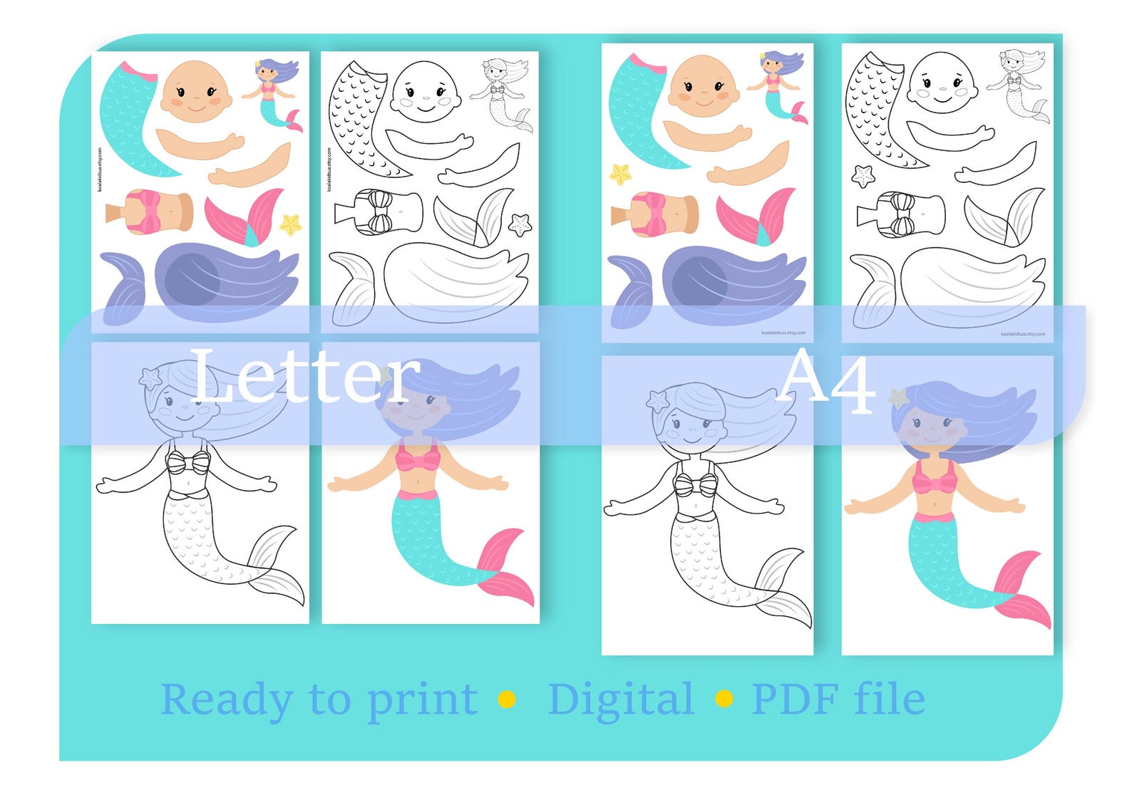 Mermaid Craft Activity: Printable Paper Doll Coloring Page (PDF ...