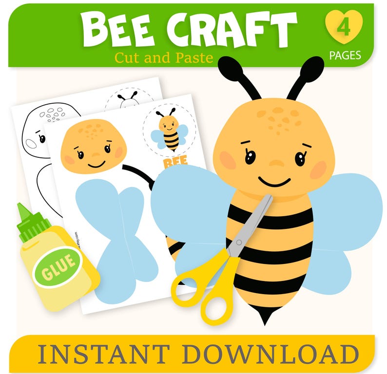 Bee Cut, Paste & Color Craft: Printable Kids Activity (digital Download ...