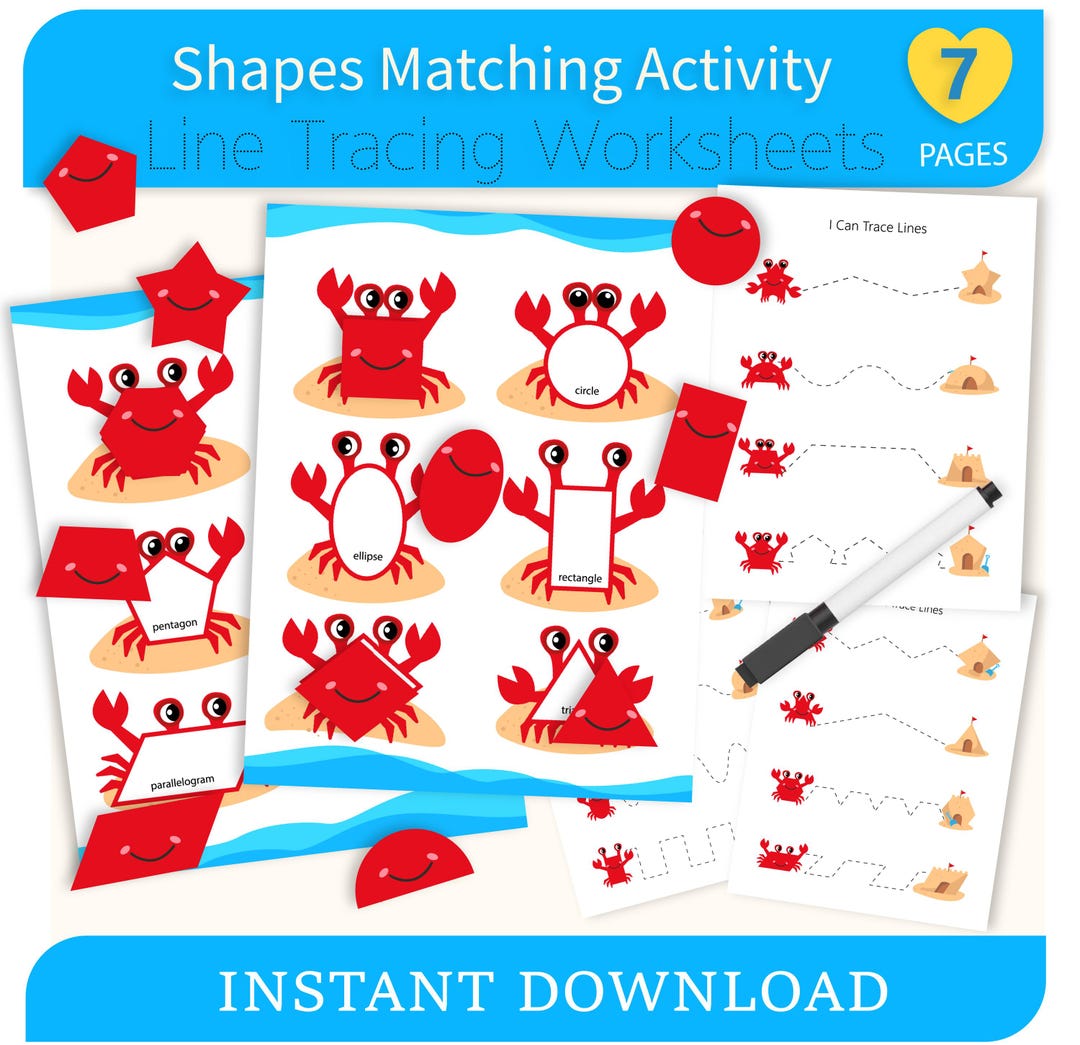 Crab and Sandcastle Match the 2d Shapes Pre-writing Worksheets Summer ...