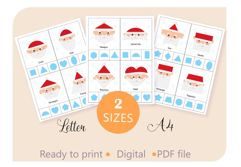 Santa Claus Shape Matching Clip Cards: Christmas Toddler Activity ...